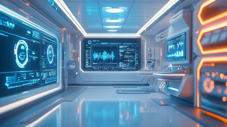 Futuristic Spaceship Laboratory Interior with Advanced Technology ...