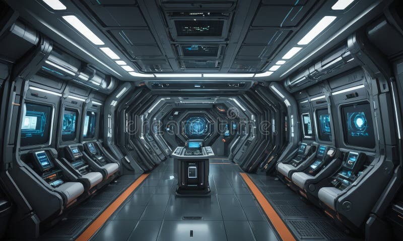 Futuristic Spaceship with Large Room Filled Computers Stock ...