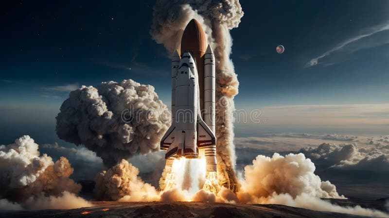 Futuristic Spaceship Launching into Orbit with Powerful Thrusters Stock ...