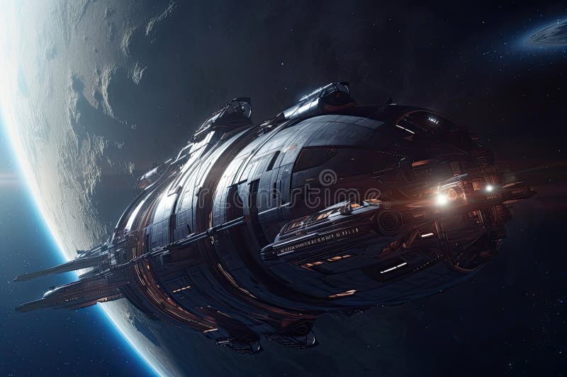 Spaceship Leaving an Industrial Space Station Stock Illustration ...