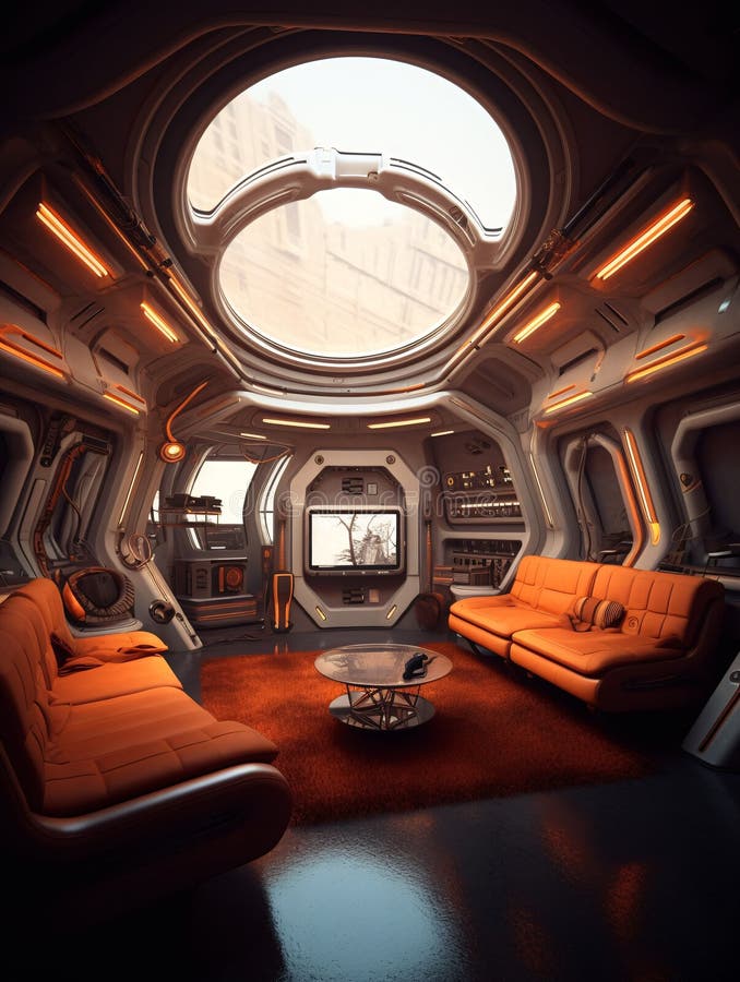 Spaceship Living Room Interior, Bright White Hall in Starship or ...