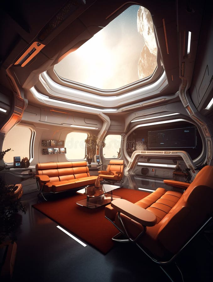 Spaceship Living Room Interior, Bright White Hall in Starship or ...