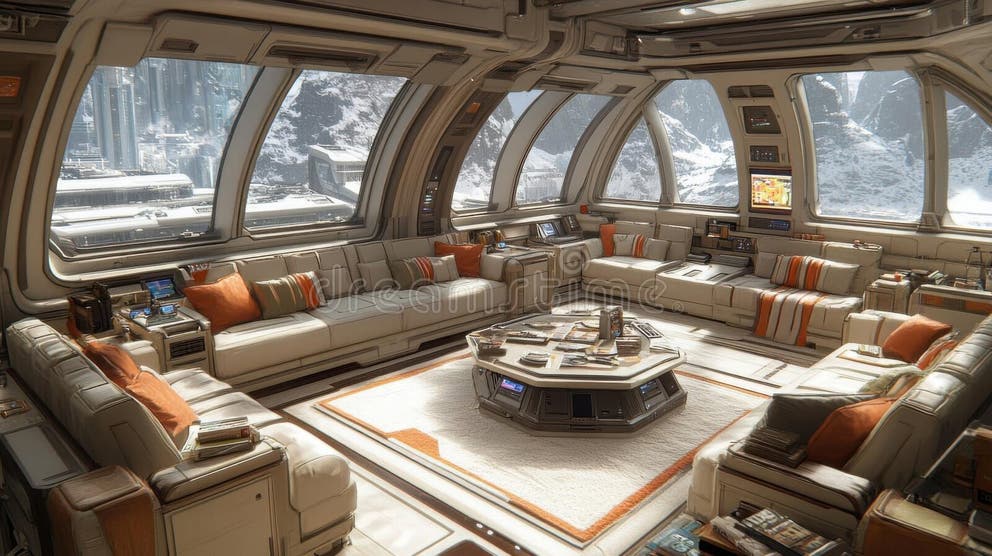 Futuristic Spaceship Lounge Interior Stock Image - Image of offwhite ...