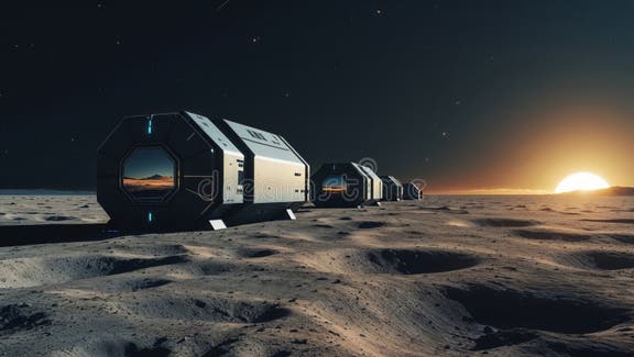 Futuristic Spaceship Modules on Lunar Landscape Stock Photo - Image of ...
