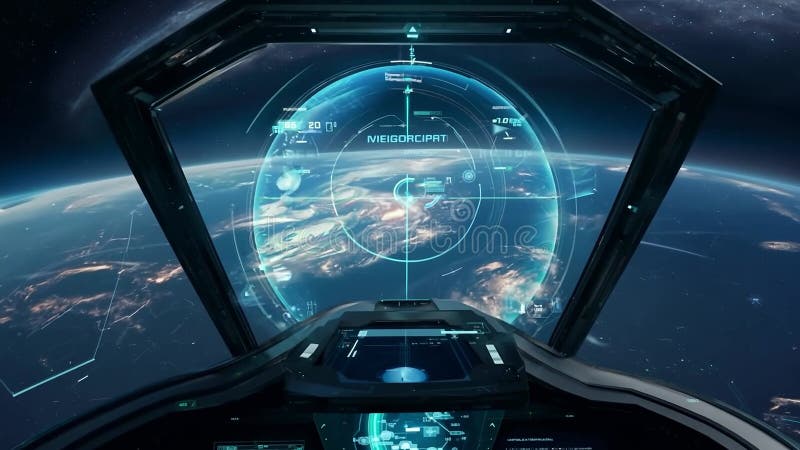 Futuristic Spaceship Navigating through Orbit with High Tech Hud ...