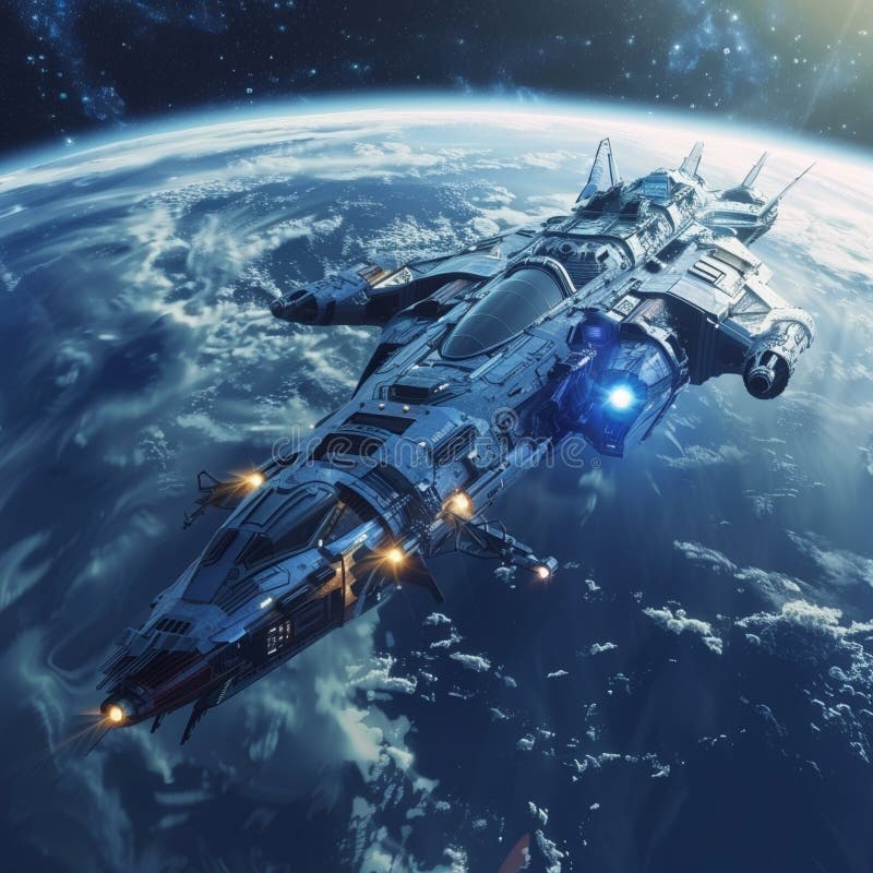 A Futuristic Spaceship Navigating the Vastness of Space Stock ...