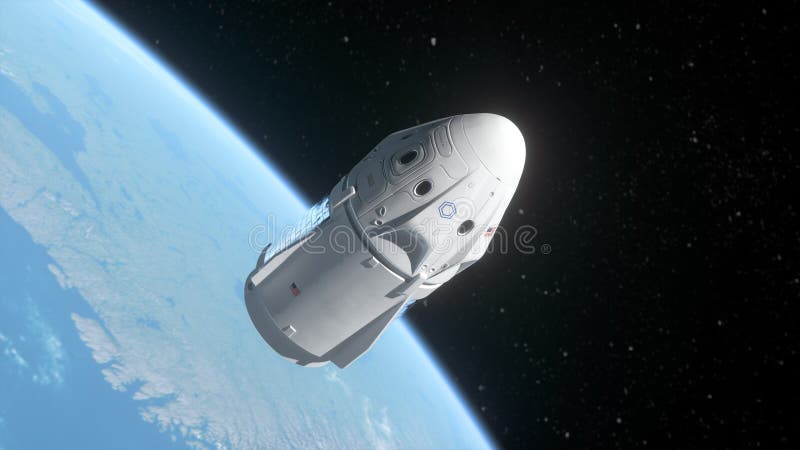 Futuristic Spaceship in Open Space. Cargo Spacecraft Shuttle on Low ...