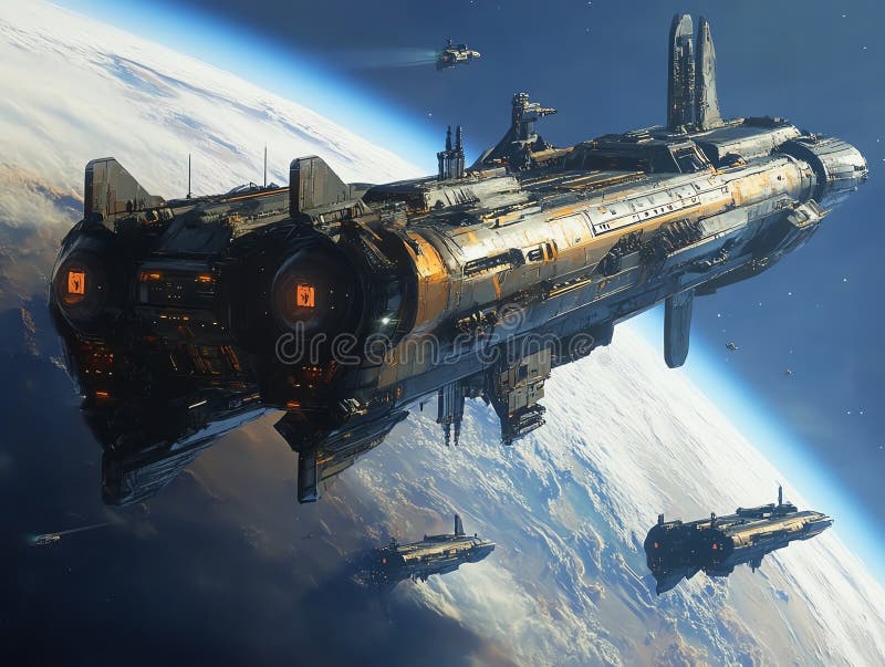Futuristic Spaceship in Orbit Around Earth, Showcasing Advanced ...