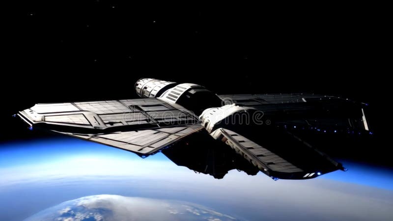 Futuristic Spaceship in Orbit Around Earth Stock Video - Video of ...