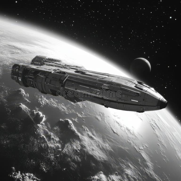 Futuristic Spaceship Orbiting Distant Planet in Space Stock Photo ...