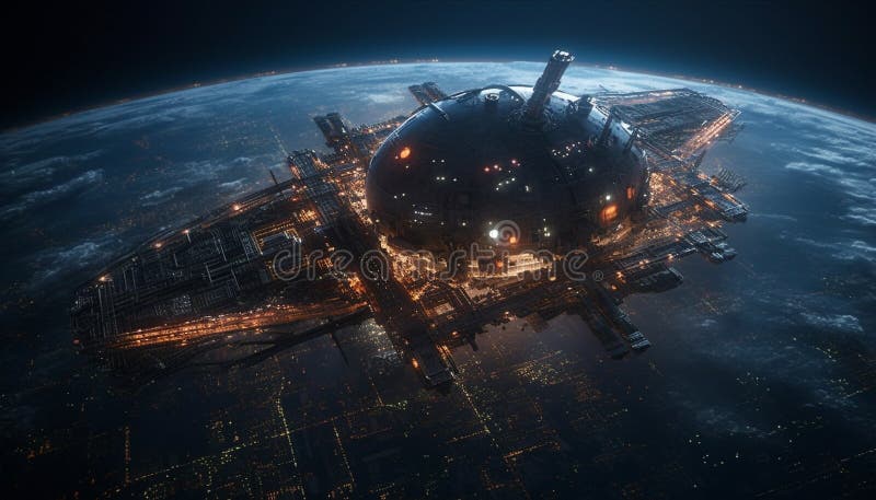 Futuristic Spaceship Orbiting Planet, Fueled by Advanced Technology and ...