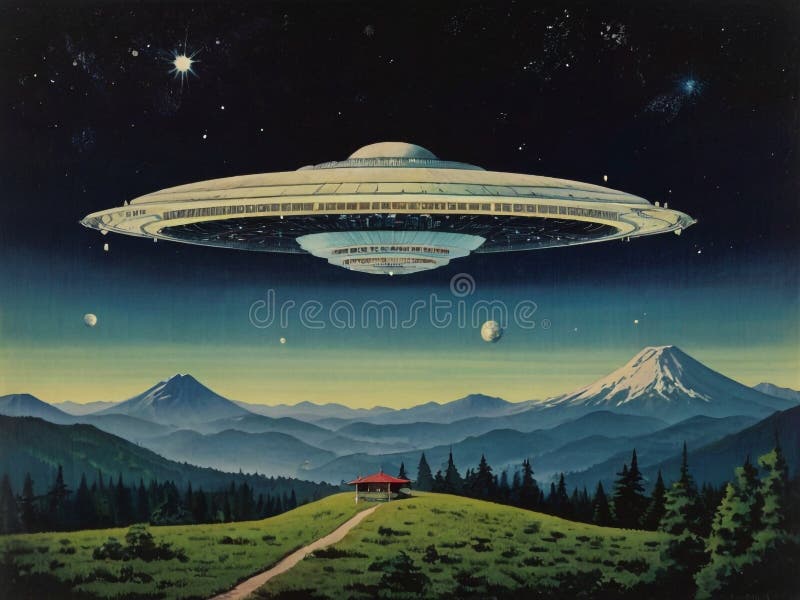 Futuristic Spaceship Orbiting Planets in Outer Space Stock Illustration ...