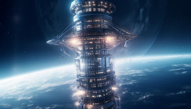 Futuristic Spaceship Orbits Dark Galaxy, Communicating with Illuminated ...