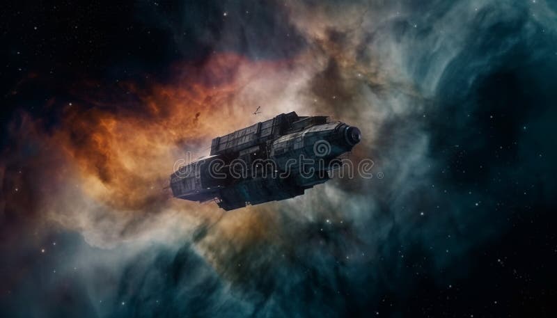 Futuristic Spaceship Orbits Exploding Nebula in Mysterious Star Field ...