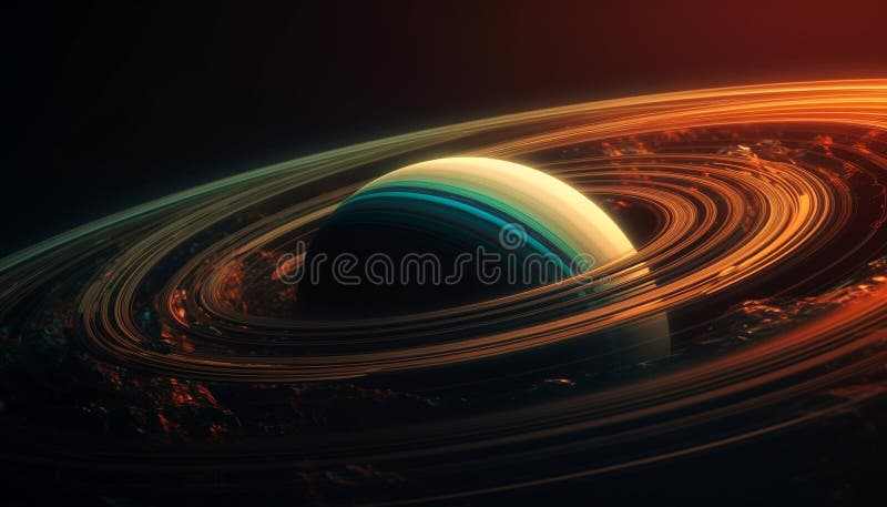 Futuristic Spaceship Orbits Glowing Star in Abstract Computer Generated ...