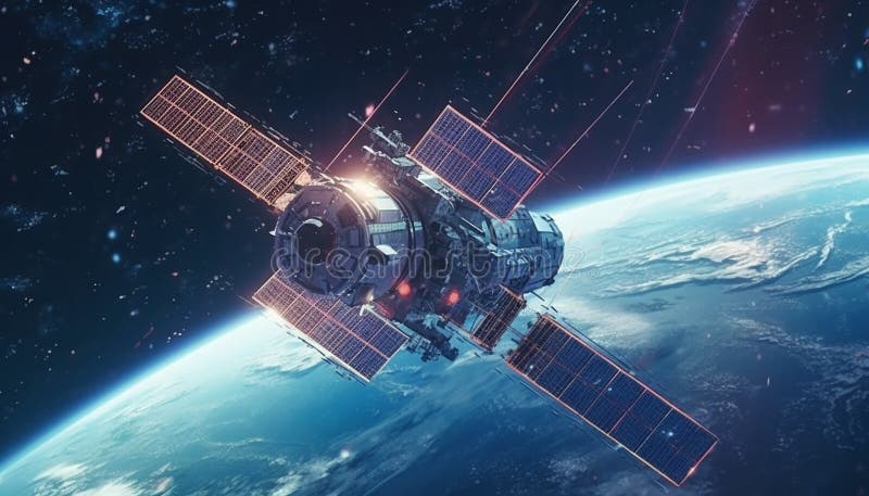 Futuristic Spaceship Orbits Planet, Exploring Galaxy with Advanced ...