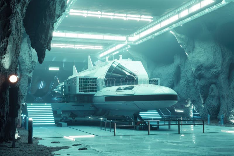 A Futuristic Spaceship Parked Inside a Building, Suitable for Sci-fi ...