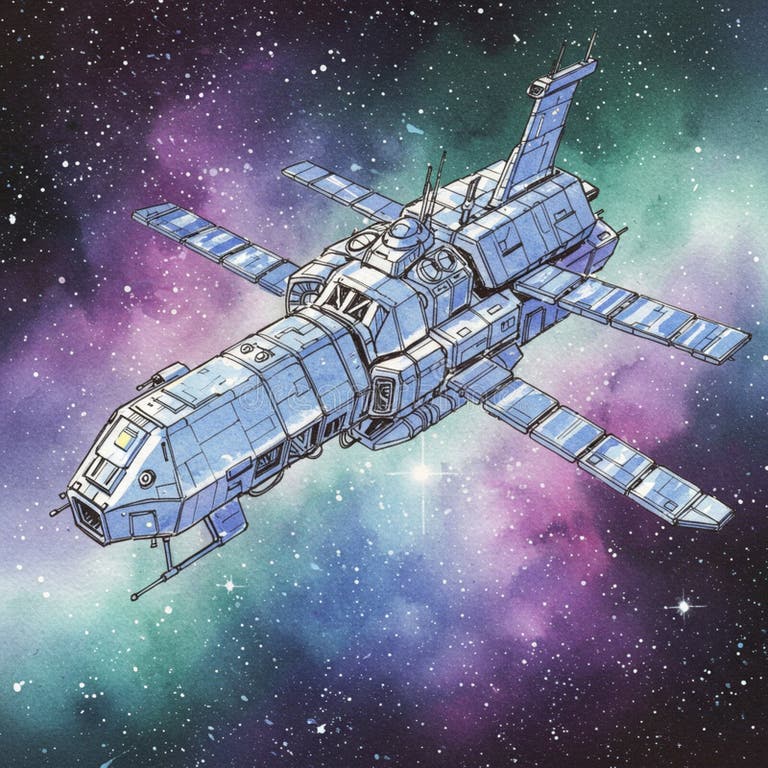 A Futuristic Spaceship Rendered in a Detailed, Comic-style Illustration ...