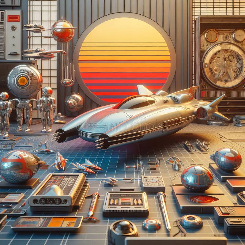 Futuristic Spaceship and Retro Technology in Sci-fi Setting Stock Image ...
