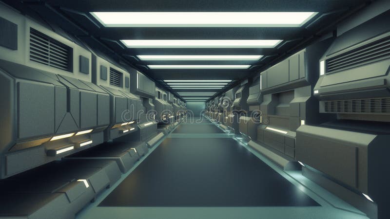 Futuristic Spaceship Scifi Corridor Architecture Stock Illustration ...