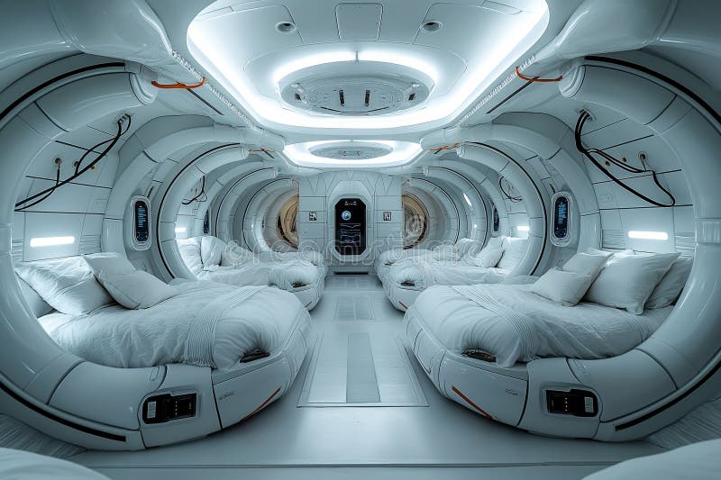 Futuristic Spaceship Sleeping Quarters Stock Photo - Image of cabin ...
