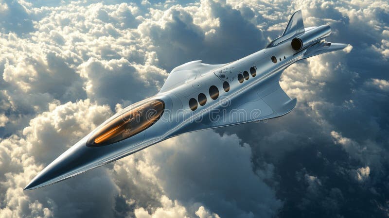 Futuristic Spaceship Soaring Above Clouds in a Clear Blue Sky during ...