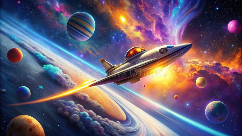A Futuristic Spaceship Soars through a Vibrant Nebula, Navigating a ...