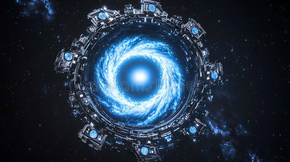 Futuristic Spaceship with Swirling Blue Energy Core in Deep Space Stock ...