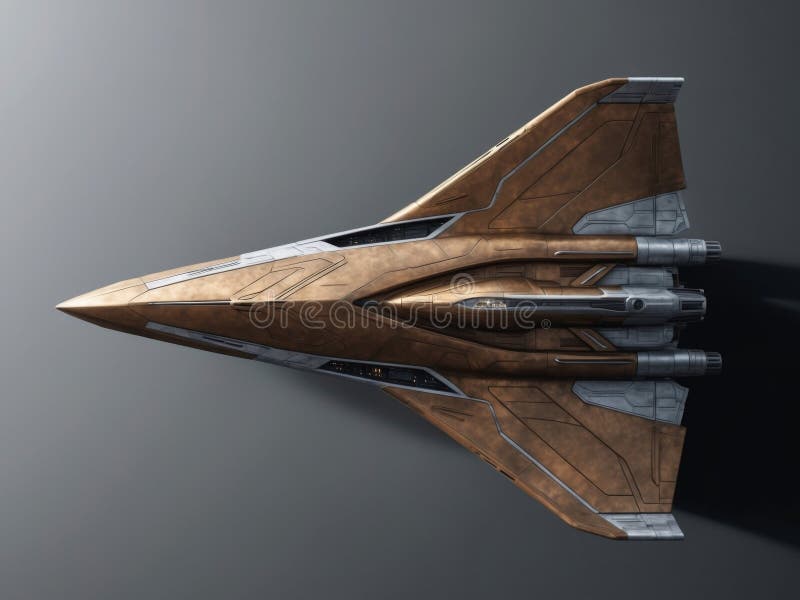 Futuristic Spaceship Top View in Metallic Bronze and Steel Design ...