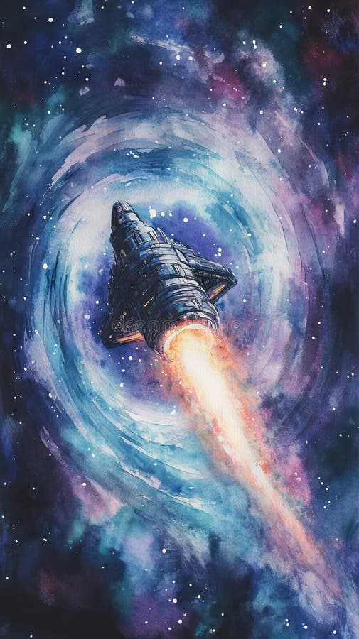 Futuristic Spaceship Traveling through a Colorful Cosmic Vortex in Deep ...