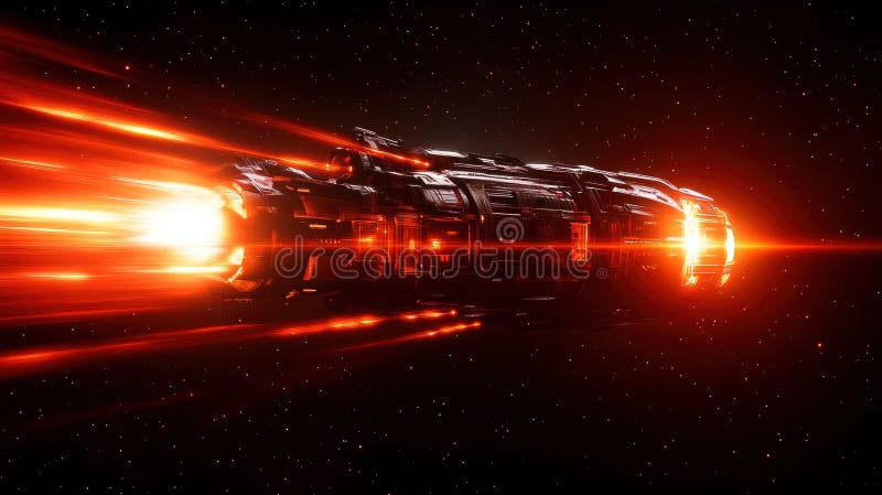 A Futuristic Spaceship Traveling at High Speed through Space with ...