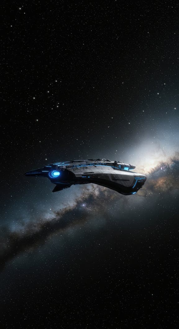 Futuristic Spaceship Traversing Distant Galaxies in Deep Space ...