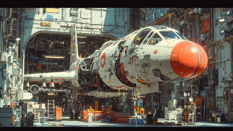 Futuristic Spaceship Undergoing Maintenance in a Hangar Stock ...
