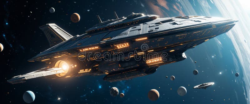 Futuristic Spaceship in Zero Gravity Stock Photo - Image of metallic ...