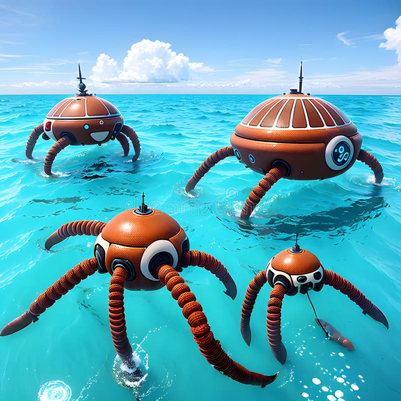 Futuristic Spaceships Float Stock Illustration - Illustration of ...