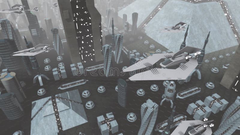 Futuristic Spaceships Flying Above City Stock Video - Video of ...