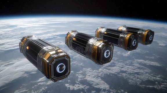 Futuristic Spaceships Orbiting Earth Digital Rendering Stock ...