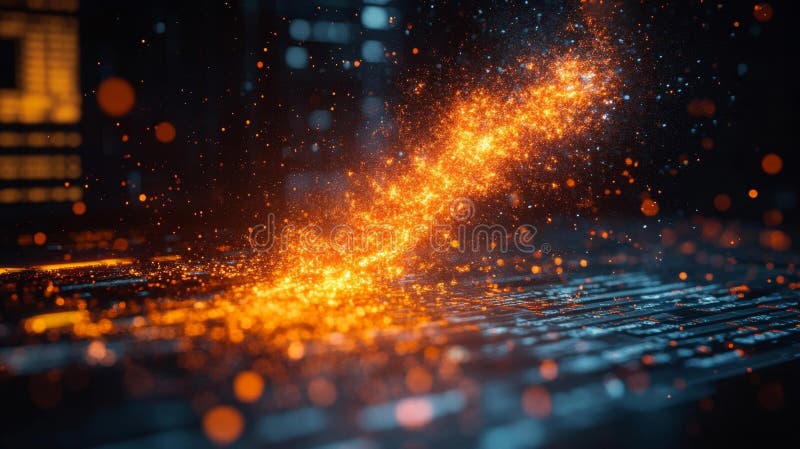 Futuristic Spark and Glowing Effect Streaming Across a High-tech ...