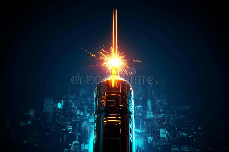 Futuristic Spark Ignition Background Over Digital Cityscape Stock ...