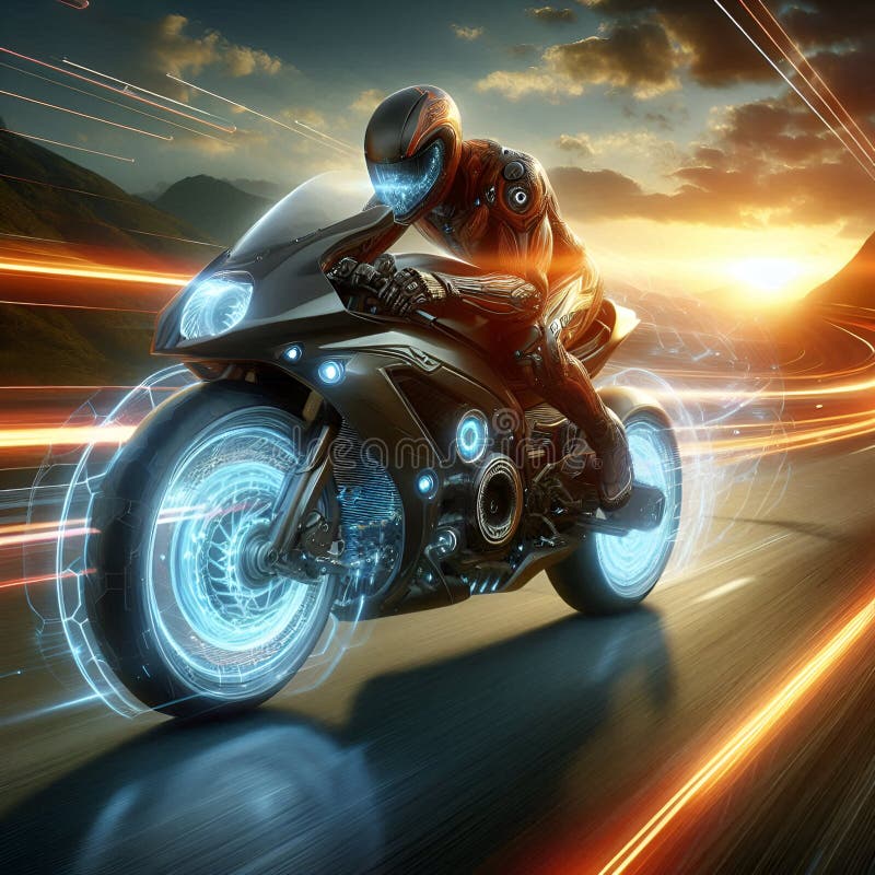 Futuristic Speed Motorcyclists Racing in the Age of Technology ...