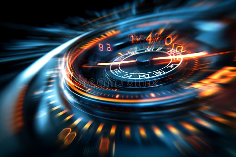 Futuristic Speedometer with Blue Illumination Stock Photo - Image of ...