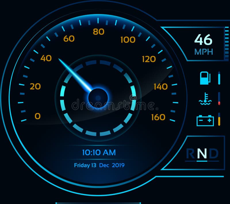 Futuristic Speedometer Displaying 46 Miles Per Hour at 10,10 am on ...