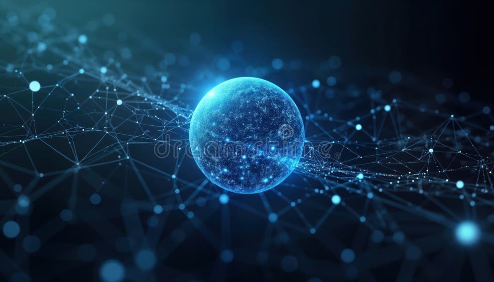 Futuristic Sphere Connected by Glowing Network Structure in Dark Space ...
