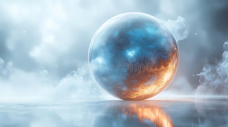Futuristic Sphere, Glowing, Smoky Scene, Reflection, Digital Art Stock ...
