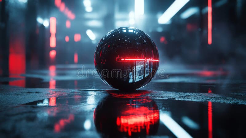 Futuristic Sphere with Neon Lights in Cyberpunk City Stock Illustration ...