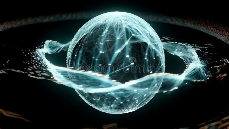 Futuristic Sphere Network with Light Particles and Waves Stock Footage ...