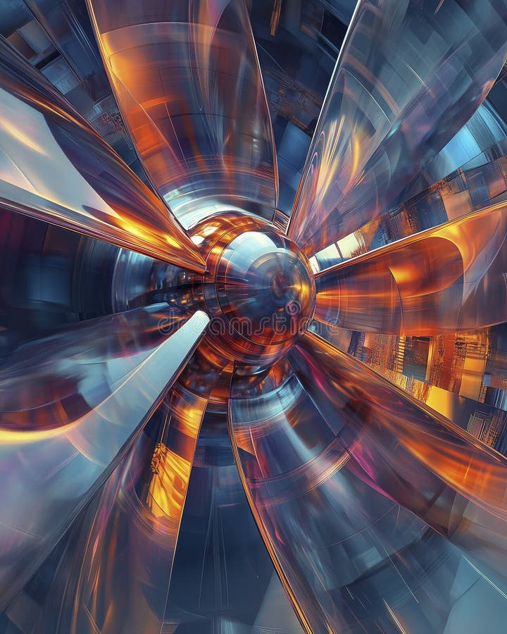 Futuristic Spherical Design with Reflective Blades Stock Image - Image ...