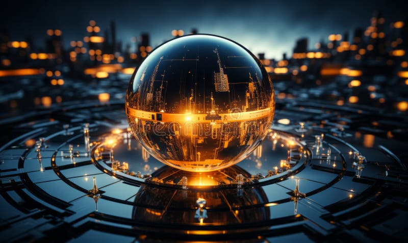 Futuristic Spherical Device with Intricate Patterns Glowing on a Dark ...