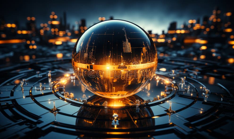 Futuristic Spherical Device with Intricate Patterns Glowing on a Dark ...
