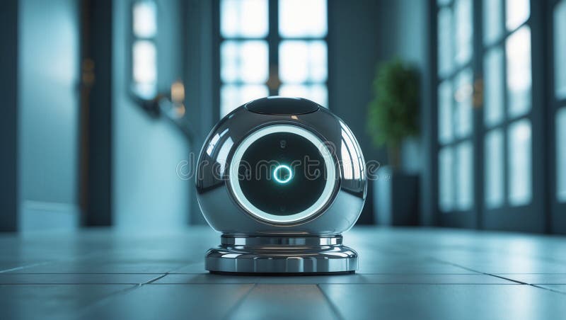 Futuristic Spherical Robot with Glowing Interface in Modern Interior ...